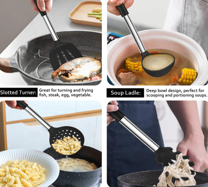 FDA Kitchen Set Silicone Utensils , Multifunction Cooking Utensils Set ...