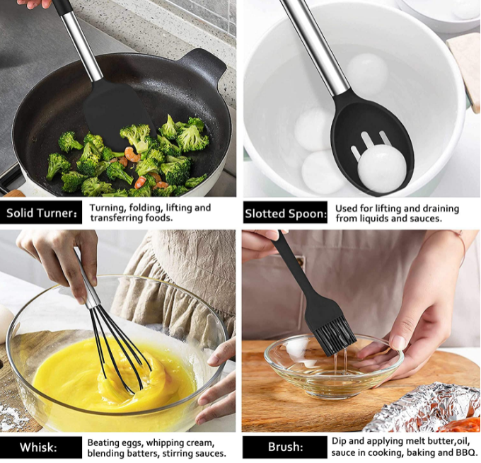 FDA Kitchen Set Silicone Utensils , Multifunction Cooking Utensils Set ...